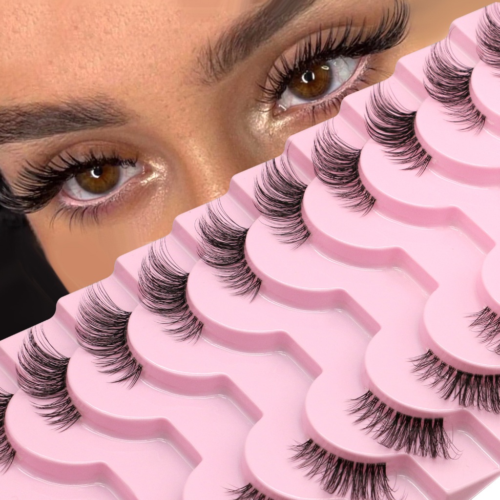 10 Pairs Half Lashes Soft Natural Clear Band Lashes Natural Faux Mink ...