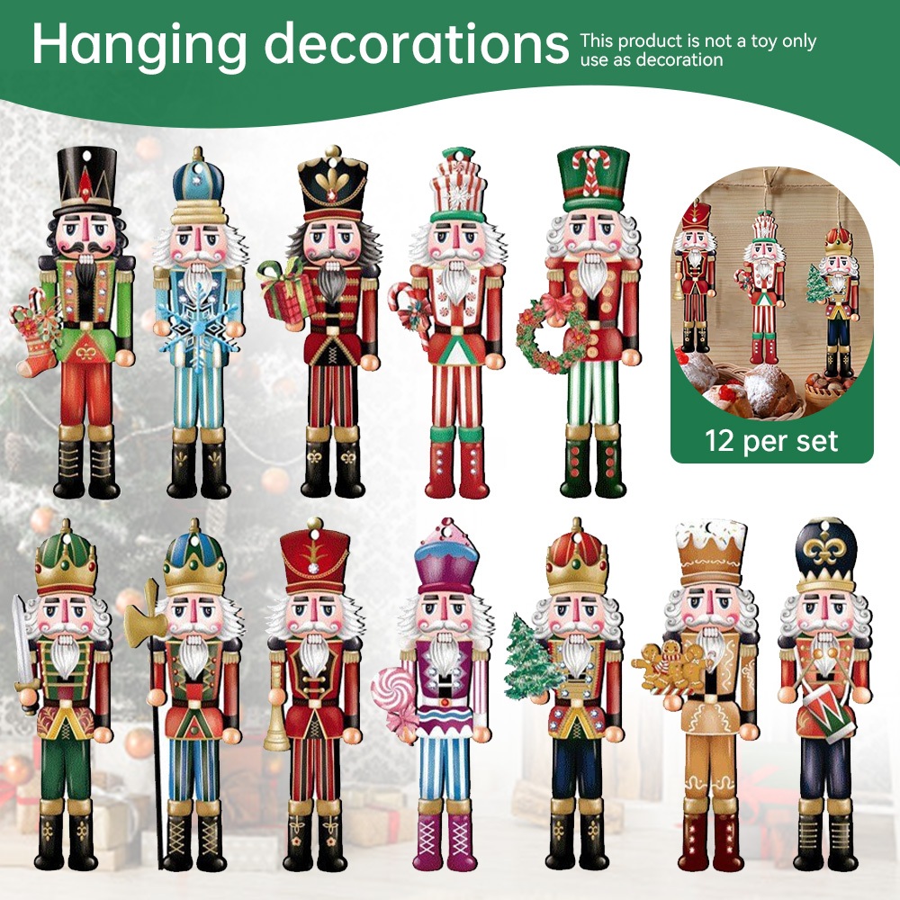 12 Pcs Colorful Walnut Soldier Christmas Tree Ornaments Present ...