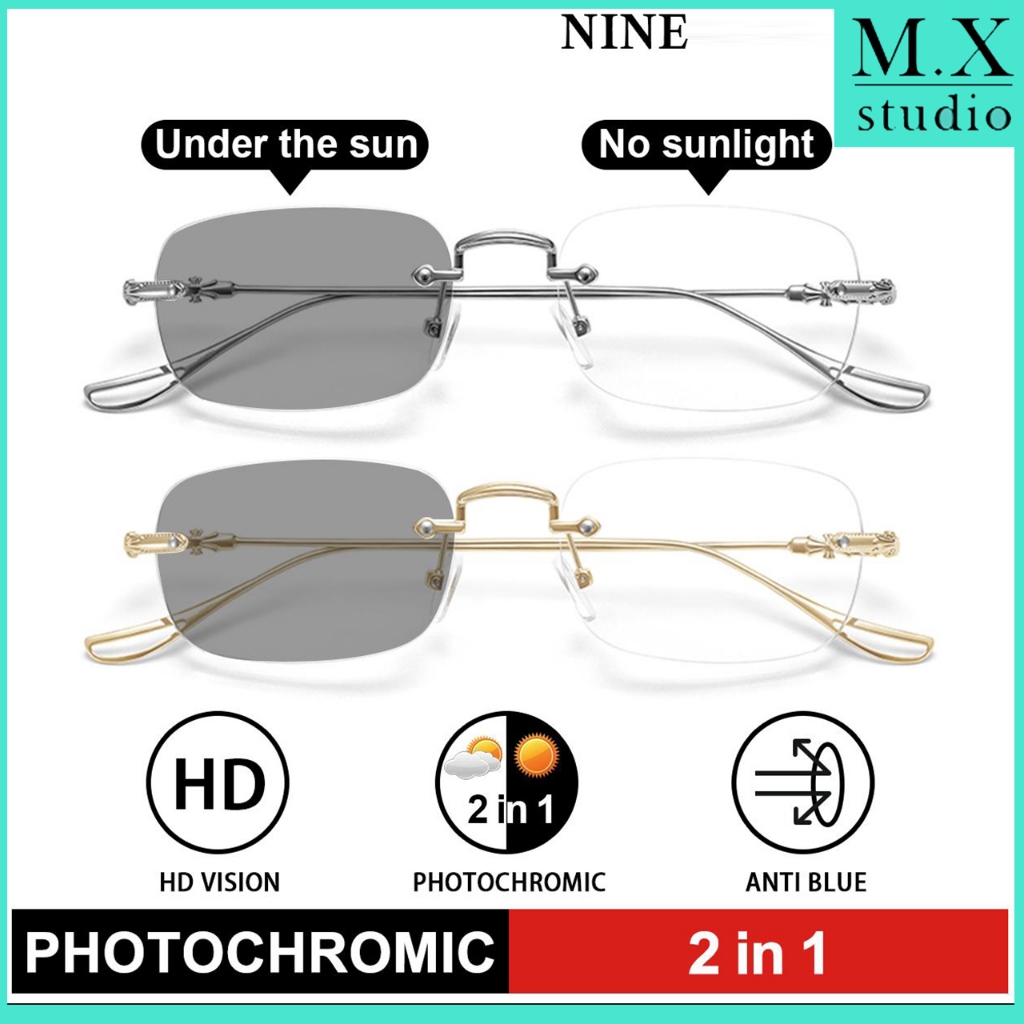 Photochromic anti radiation glasses Anti Radiation Rimless Eyeglasses ...