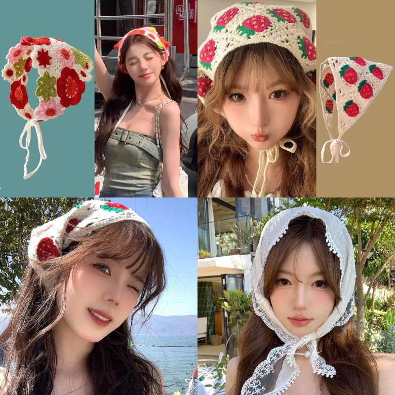 Beautiful Colorful Triangle Turban Strawberry Head Kerchief Cotton Hair ...