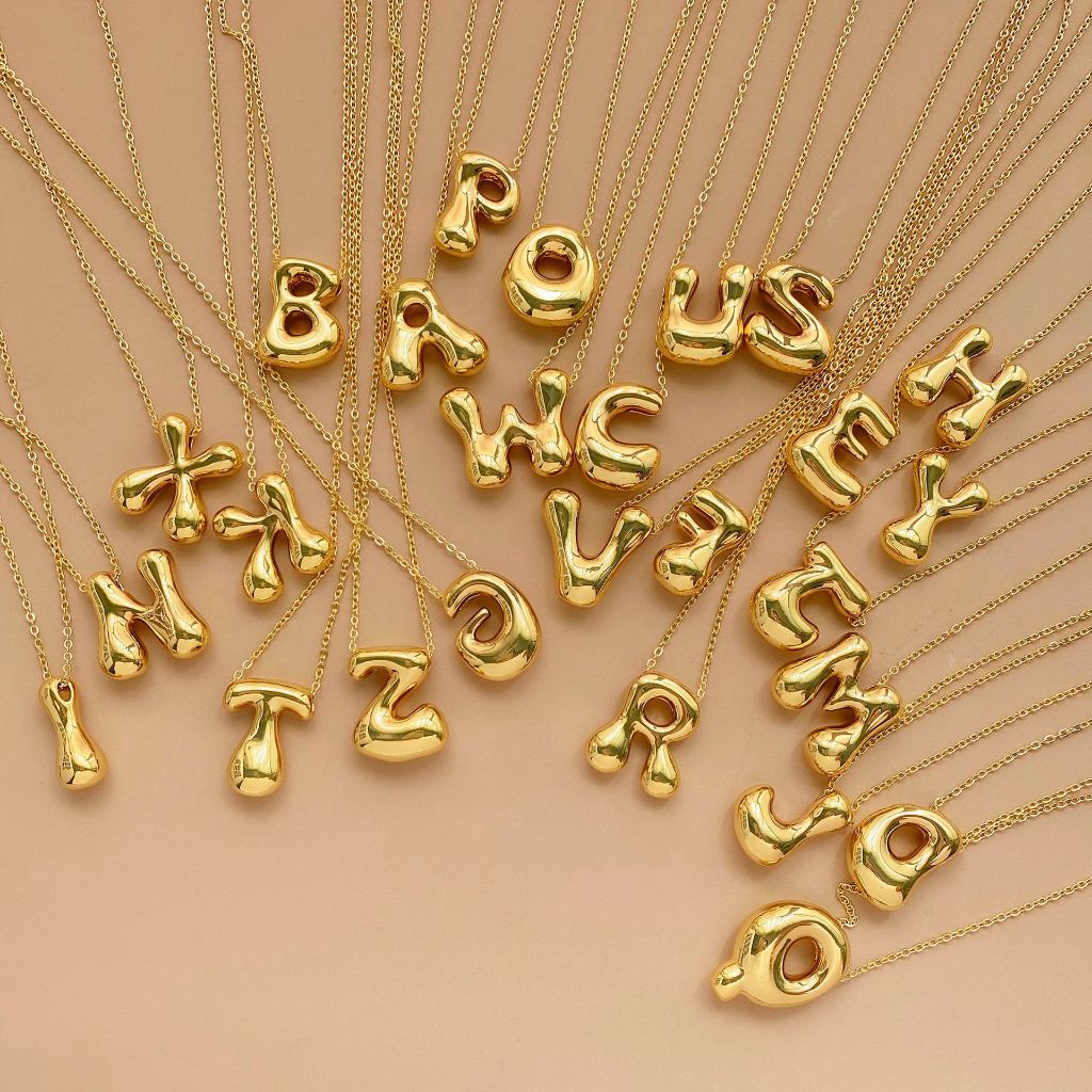 Smooth balloon bubble cute chubby A-Z English letter pendant necklace ...