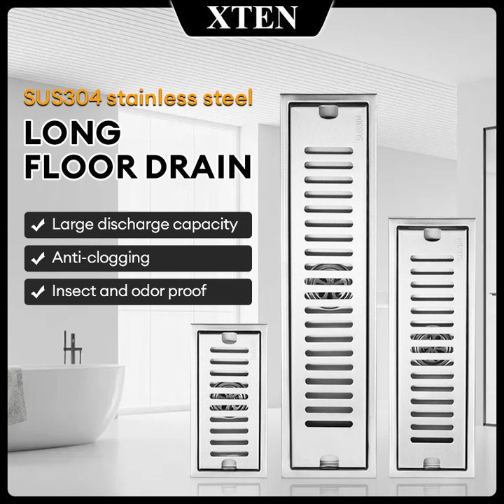 XTEN Stainless Steel Rectangular Floor Drain Strainer with Odor Trap ...