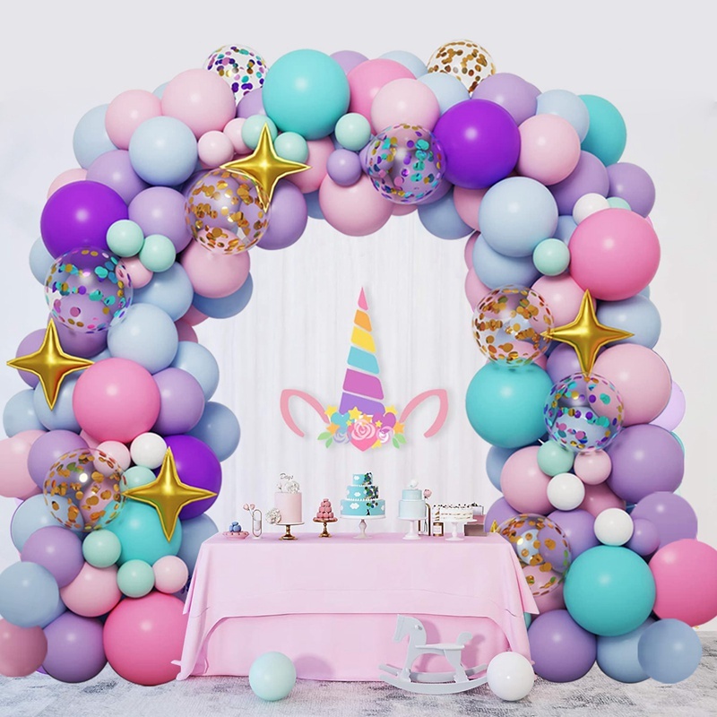 102PCS Unicorn Balloon Set Star Foil Balloon Macaroon Purple Blue ...