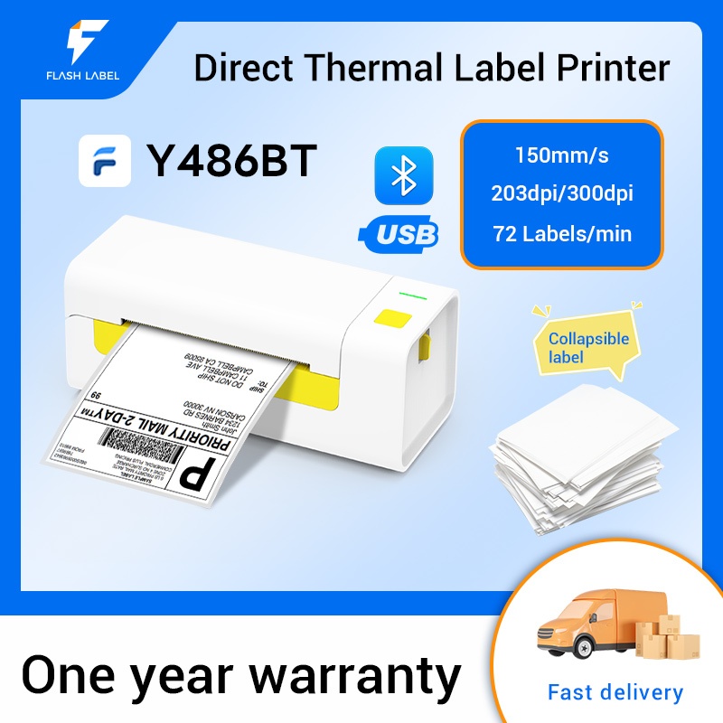 Thermal Printer Flashlabel Y486 features USB and Bluetooth connectivity for barcode/shipping ...