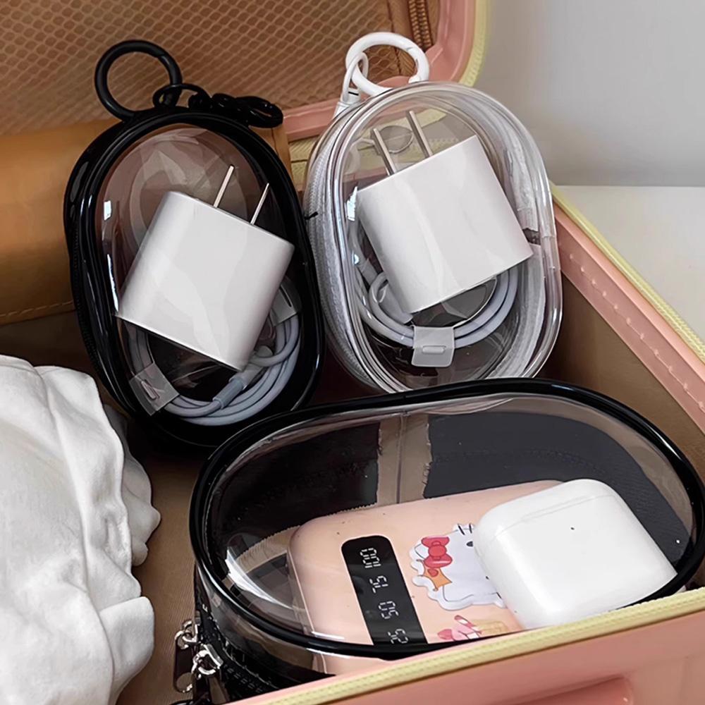 1 PCS Transparent Data Cable Charger Storage Bag Portable Oval Outdoor ...