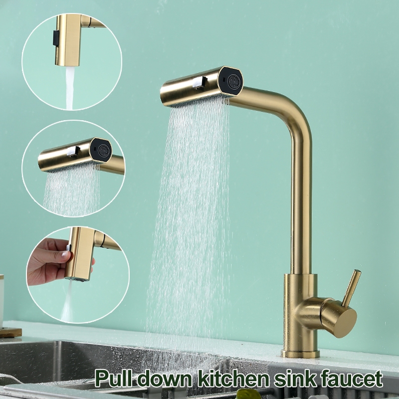 Baokemo Waterfall kitchen faucet with pull-down spray Modern stainless ...