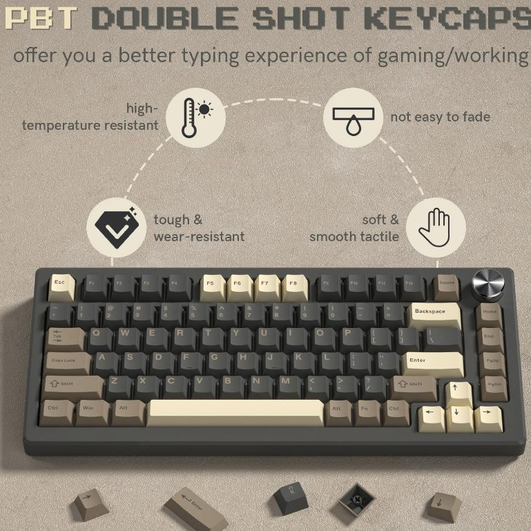 WOMIER 138 Keys Retro Brown PBT Keycaps Double Shot Cherry Profile Key ...