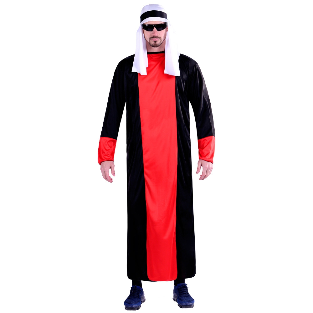 Men Black Red Robe With White kerchief Arabia Arab Sheikh Costume ...