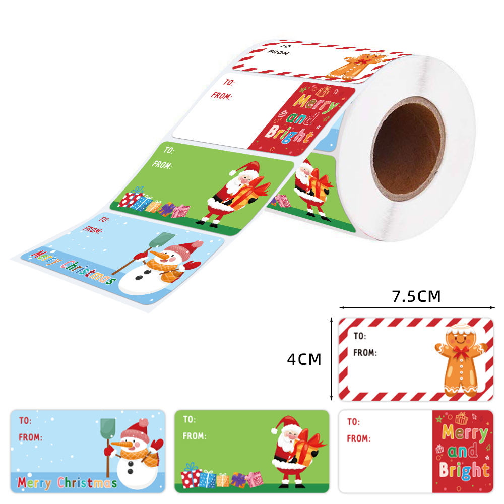 250 Pcs/Roll Rectangular Cute Merry Christmas Stickers Diy Christmas ...