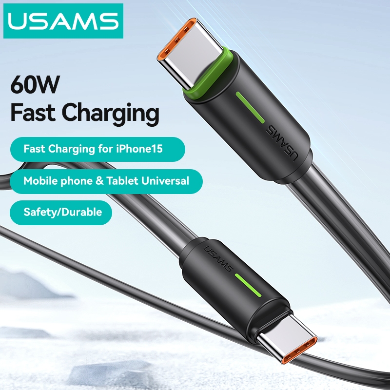 USAMS 60W Type C Fast Charger Cable USB C To Type C Fast Charging Data ...