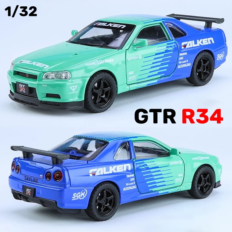 1:32 Scael Nissan GTR R34 Truck Alloy Car Model Diecast Car Sound Light ...