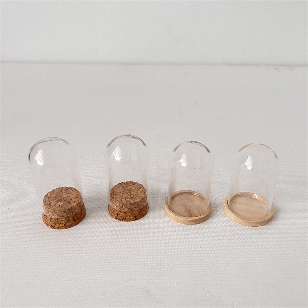 4pcs Mini Display Dome with Cork Base Wooden Base Mini Glass Bottles ...