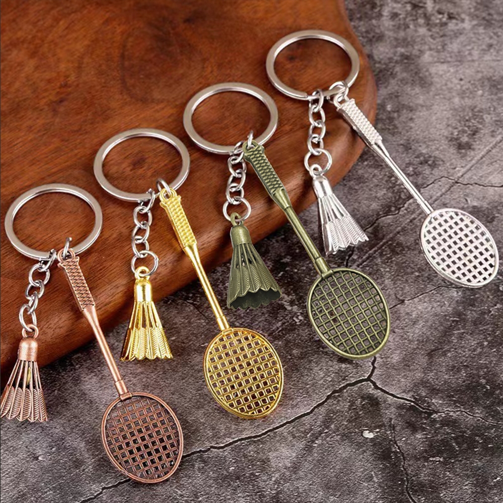 Simple Simulation Badminton Keychains Fashion Battledore Metal Keyrings ...