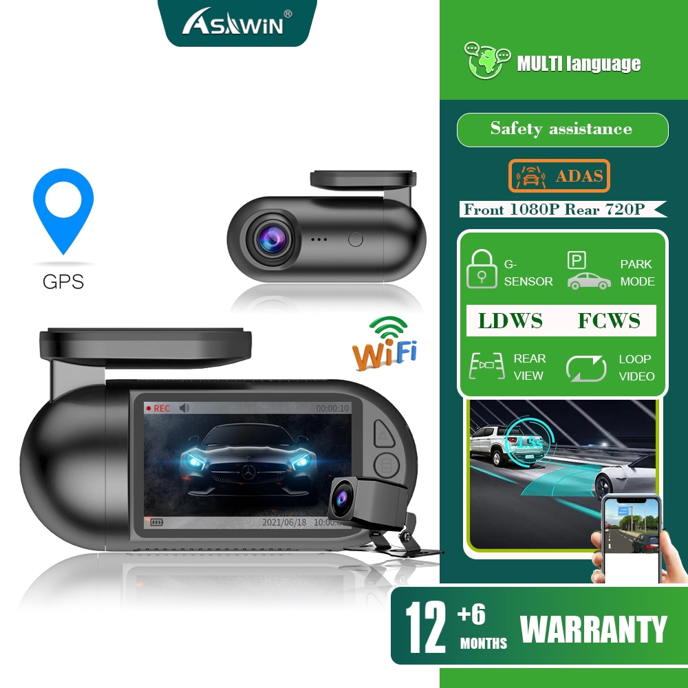 WIFI Dash Cam Front and Rear GPS ADAS Car Camera Dual lens Asawin H3 2. ...