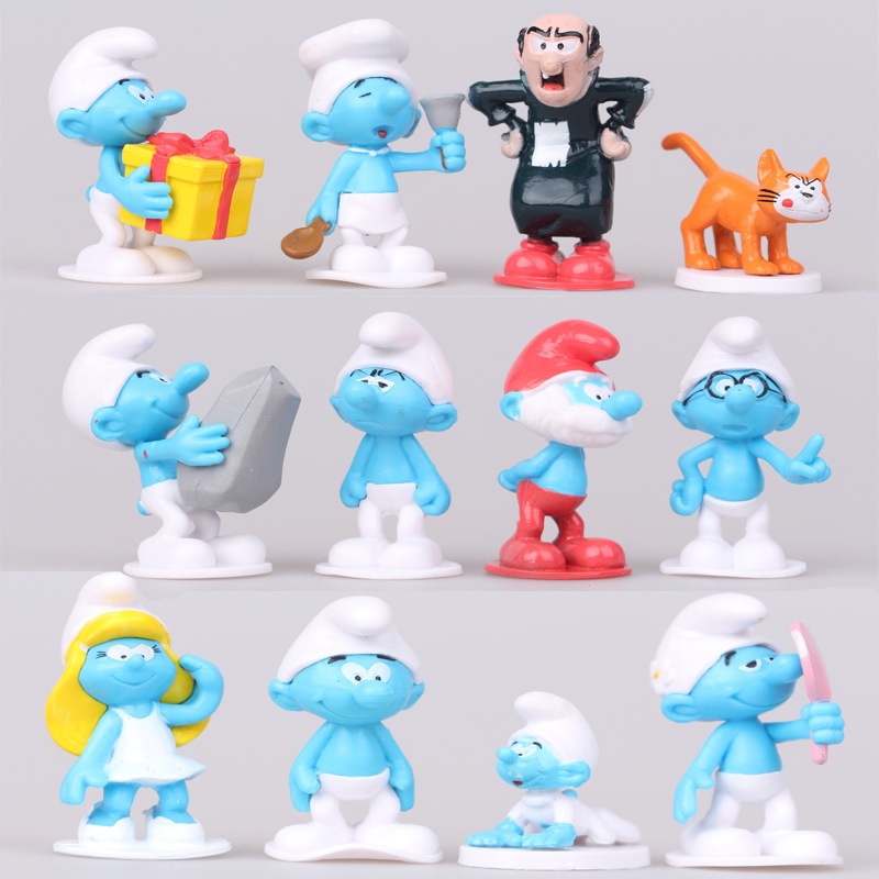 12Pcs/Set 5cm The Smurfs Anime Figure Gargamel Smurfette Blue Elf Dwarf ...