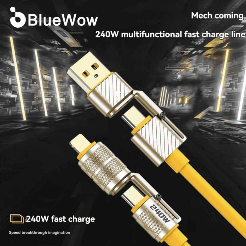 BlueWow 4 in 1 Silicone 240W Fast Charging Cable USB Type C To USB C ...