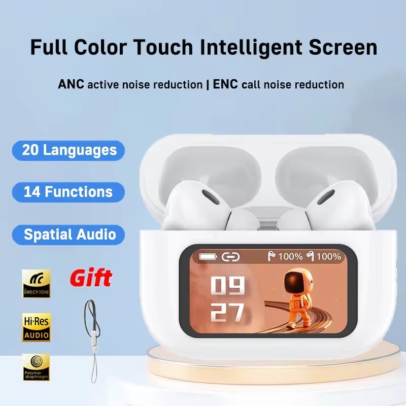 New A9 Pro Touch Screen ANC True Wireless Headset TWS Noise Cancelling ...
