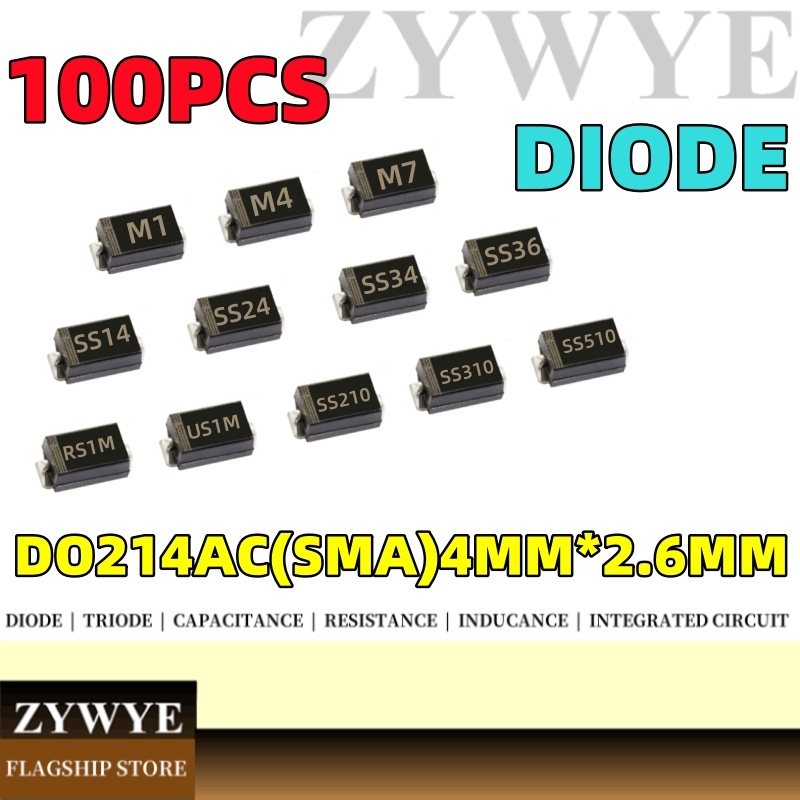 100pcs M1 M4 M7 SAM Diode SMA SS14 SS310 SS210 SS110 SS24 SS26 SS36 ...