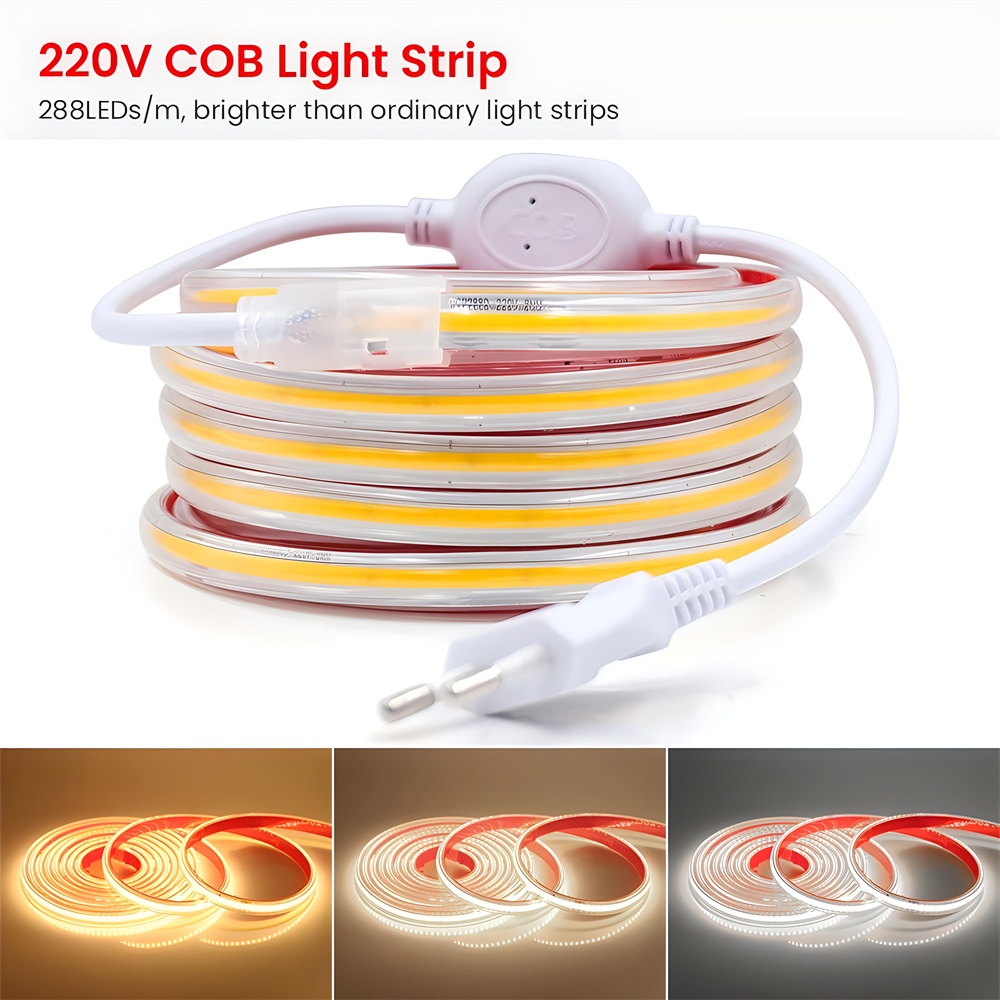 5M COB LED Strip Light 12V 24V 220V High Brightness COB Flexible LED ...