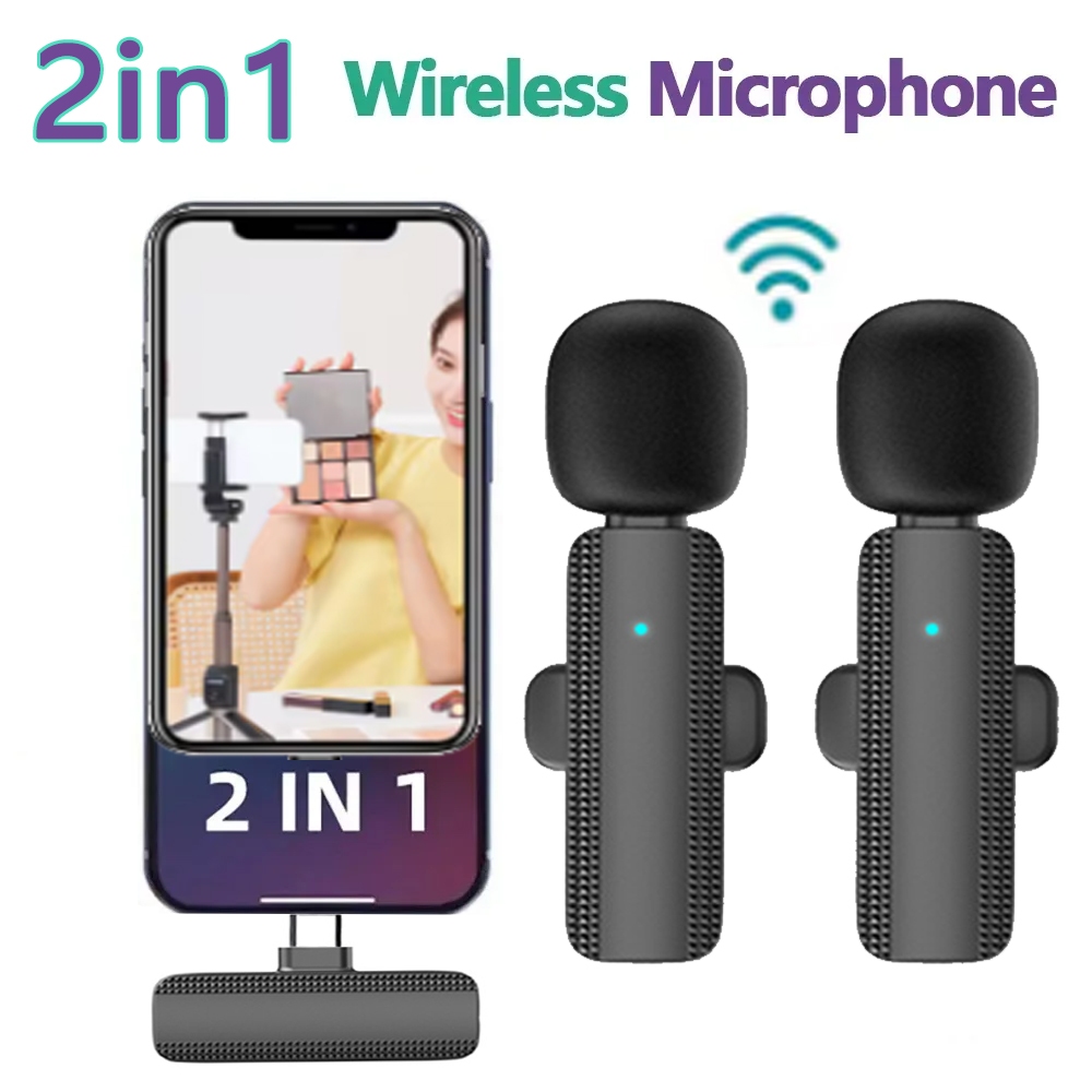 New 2 in 1 Wireless Lavalier Microphone System Dual Microphone Noise ...