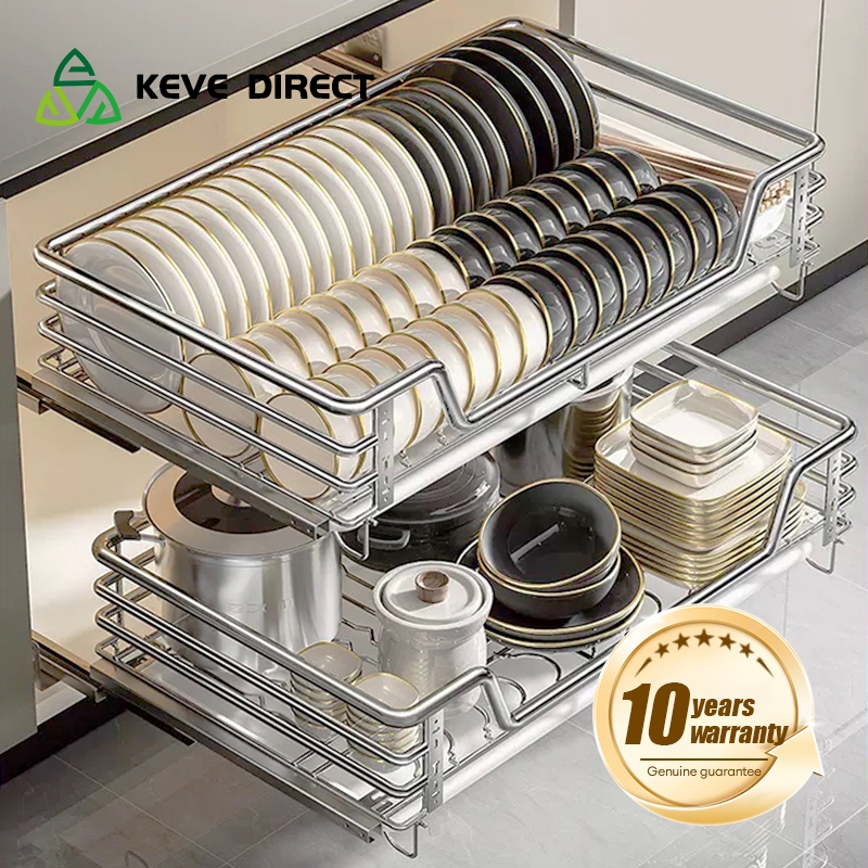 KEVE 2Pcs Pull Out Dish Rack Pull Out Basket Stainless Kitchen Cabinet ...