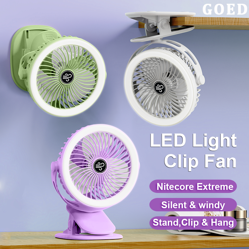 GOED Clip Fan with Light Usb Rechargeable Portable Stroller 3-gear Mini ...