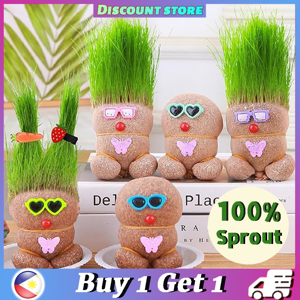 Buy 1 Get 1 DIY Children Growing Grass Head Doll Mini growing grass ...