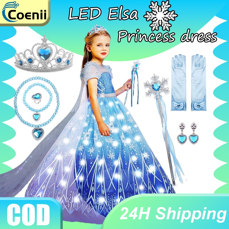 Frozen Dress LED Light Elsa Costume For Kids Girl Cosplay Clothing ...
