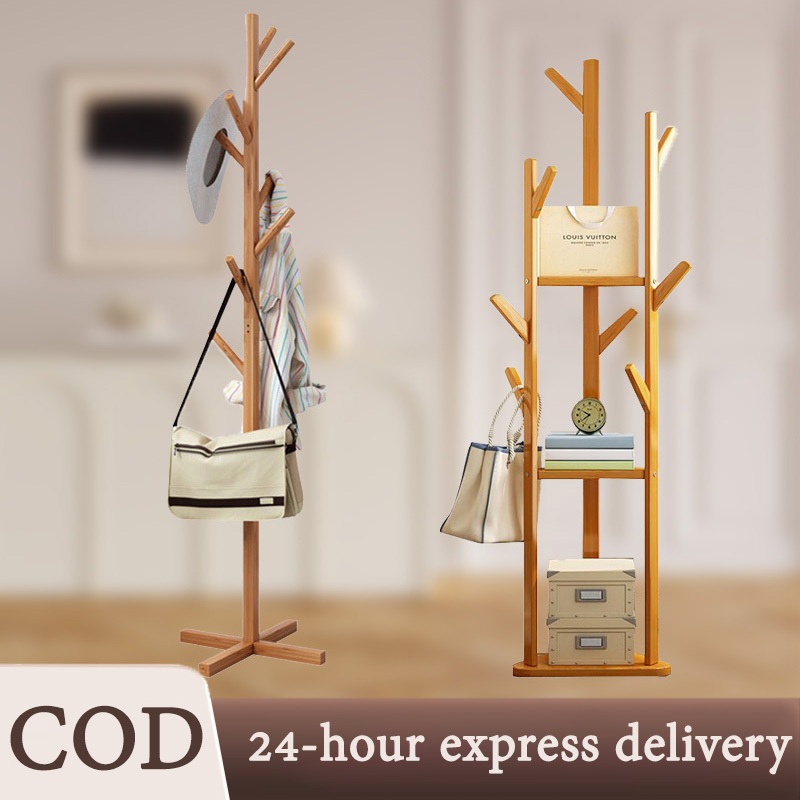 Bag Rack Stand Solid Wood 8Hooks White/Wood/Brown Clothes Rack Bamboo ...