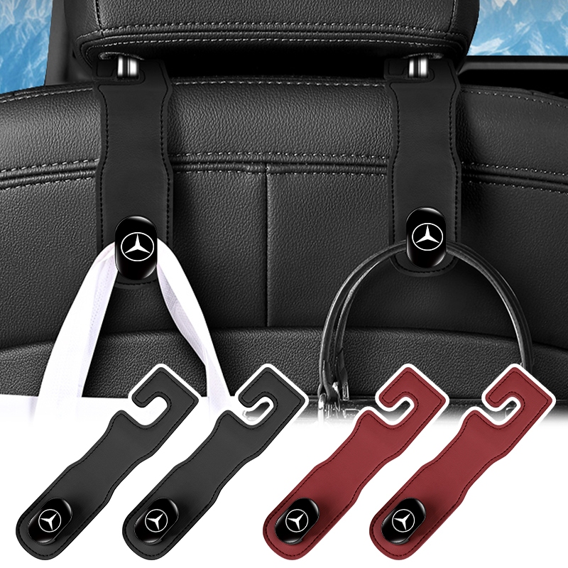 Foldable Car Seat Headrest Hooks Leather Car Back Seat Organizer ...