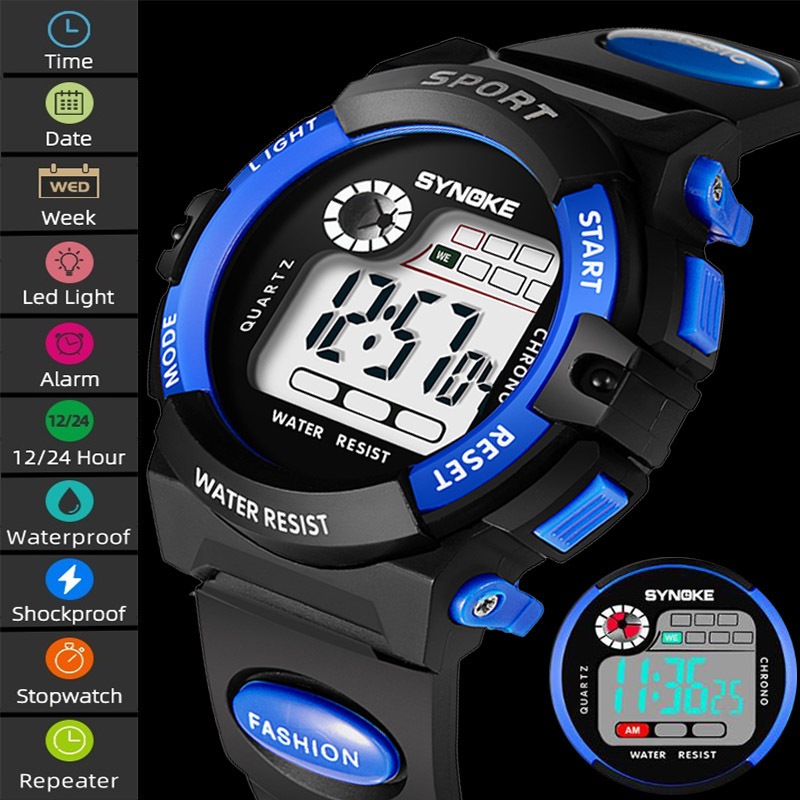 Synoke Kids Digital Sport's Watches Fashion PU Strap Waterproof Led ...