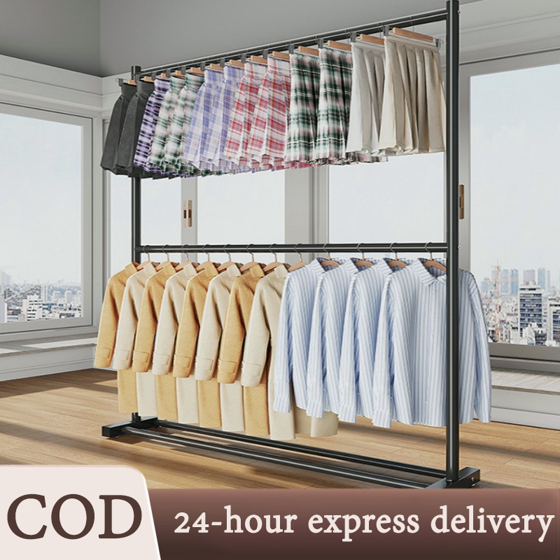 Double Layer 60/100/120/150cm Metal Clothes Rack Hanger Drying Rack ...