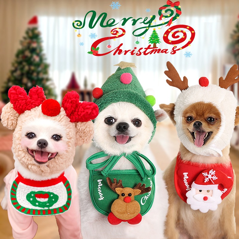 Pet Christmas Decoration Set, Christmas Tree Hat And Saliva Towel For ...