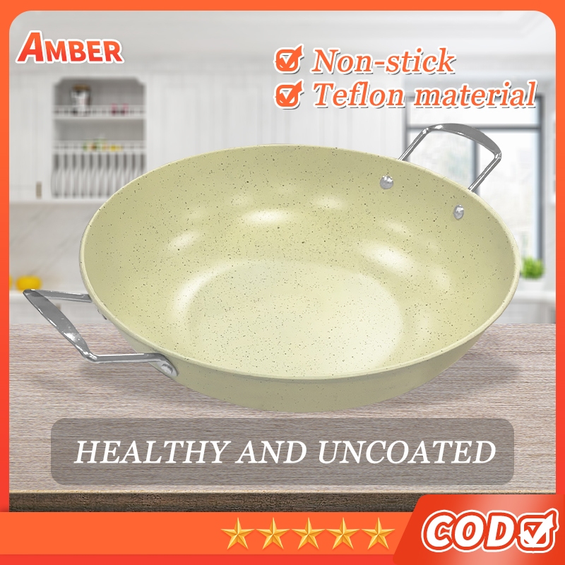Double Ear Frying Pan Cast Iron Non-stick Uncoated Round Bottom Pan Gas ...