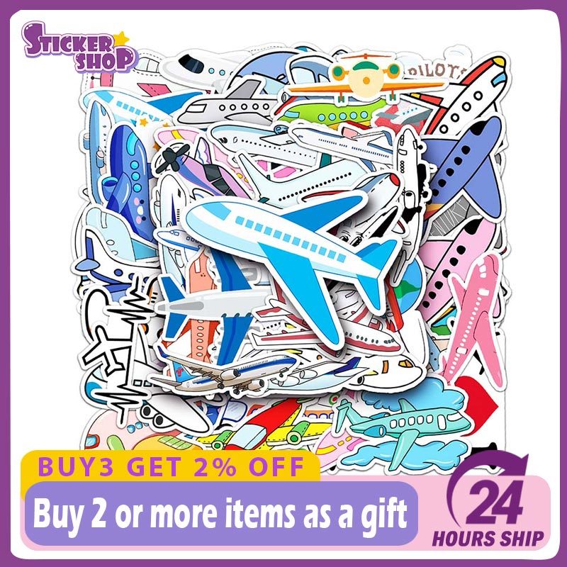 50PCS Cartoon Airplane Sticker Decal Luggage Laptop Motorcycle Car ...