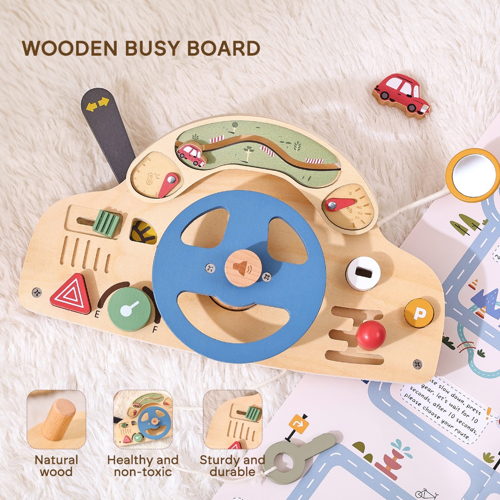 Busy Board Unlock Toys Steering Wheel Car Driving House Wooden Busy ...