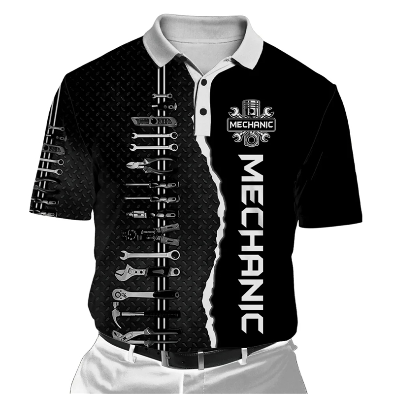 Fashion Profession Mechanic Uniform Graphic Polo Shirts For Men Clothes ...