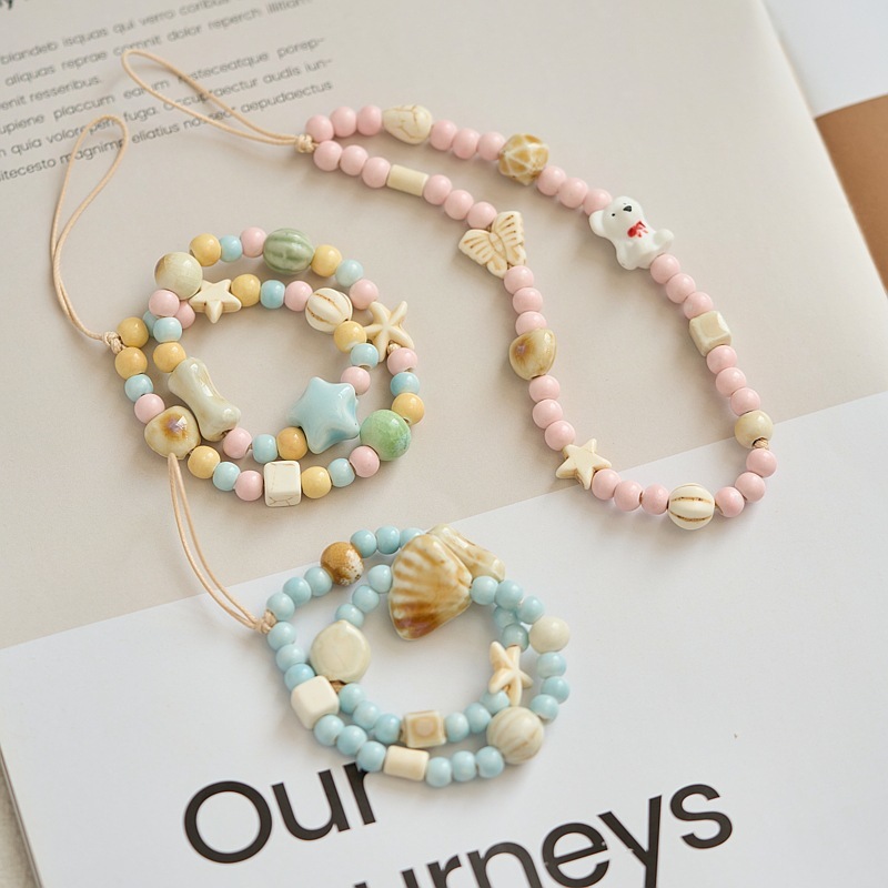 Dopamine Color Ceramic Mobile Phone Chain Cartoon Bear Shells Design ...