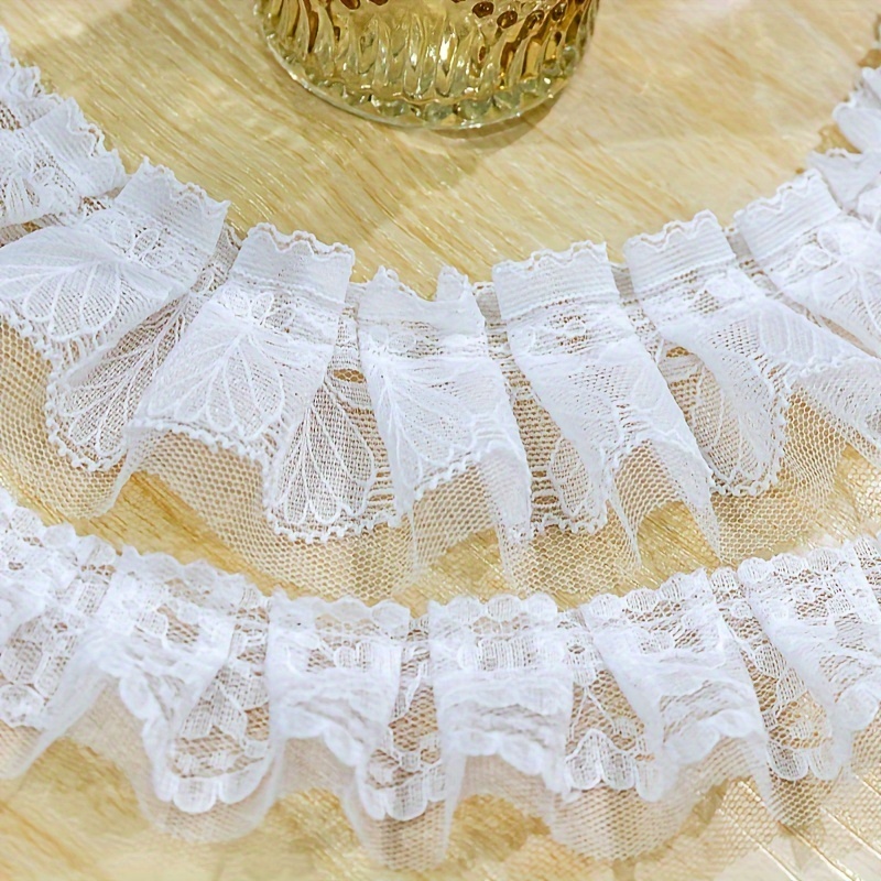 1 Yard Pleated Folded DIY Lace Trim Women's Cuff Skirt Mesh Embroidery ...