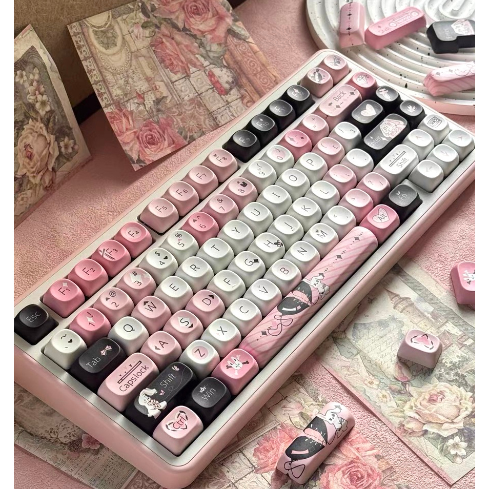 Pink Rabbit Keycaps 134 Keys MOA Height PBT Material Cute Keycap Five ...