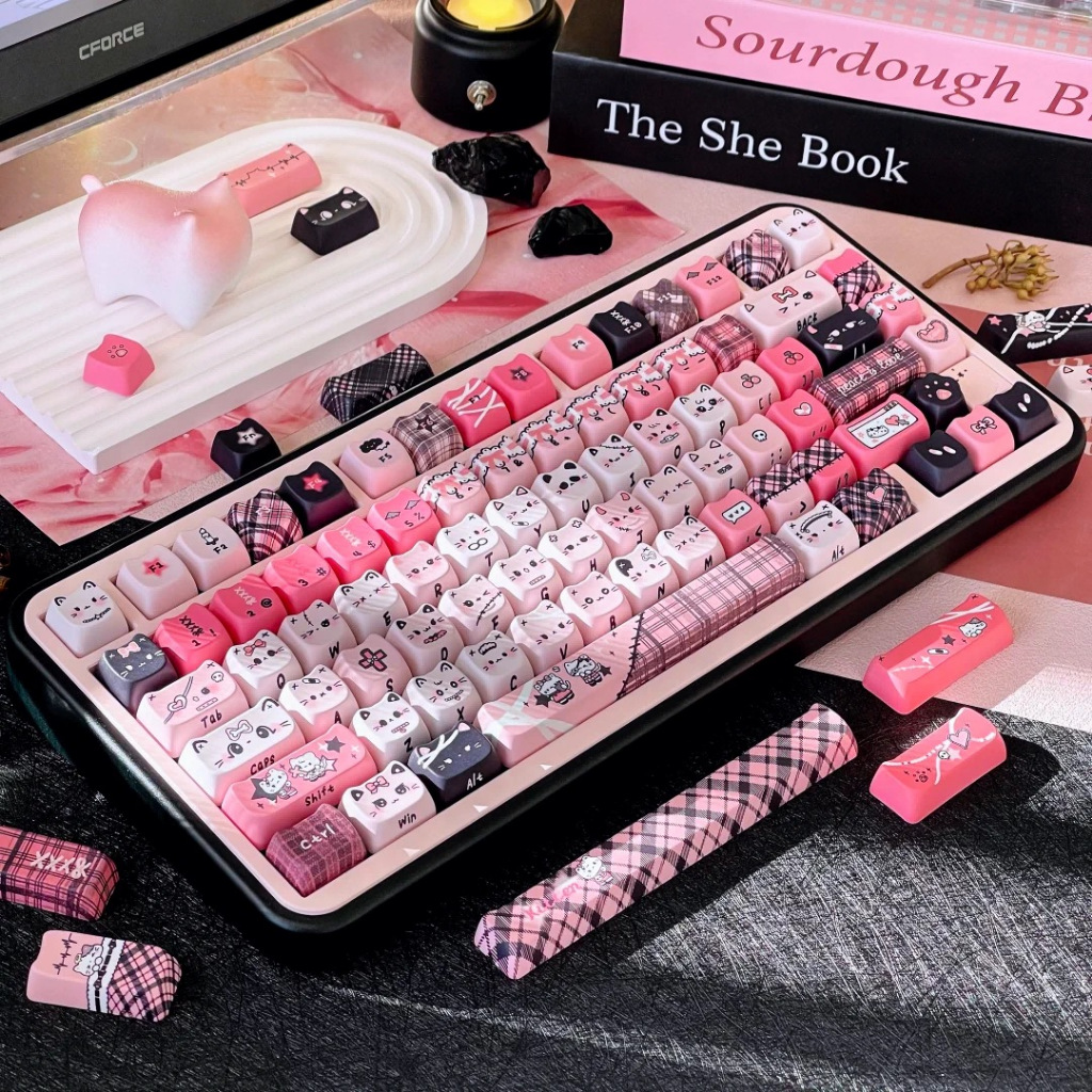 Party Meow Meow Keycaps 140 Keys MAO Height PBT Material Cute Keycap ...