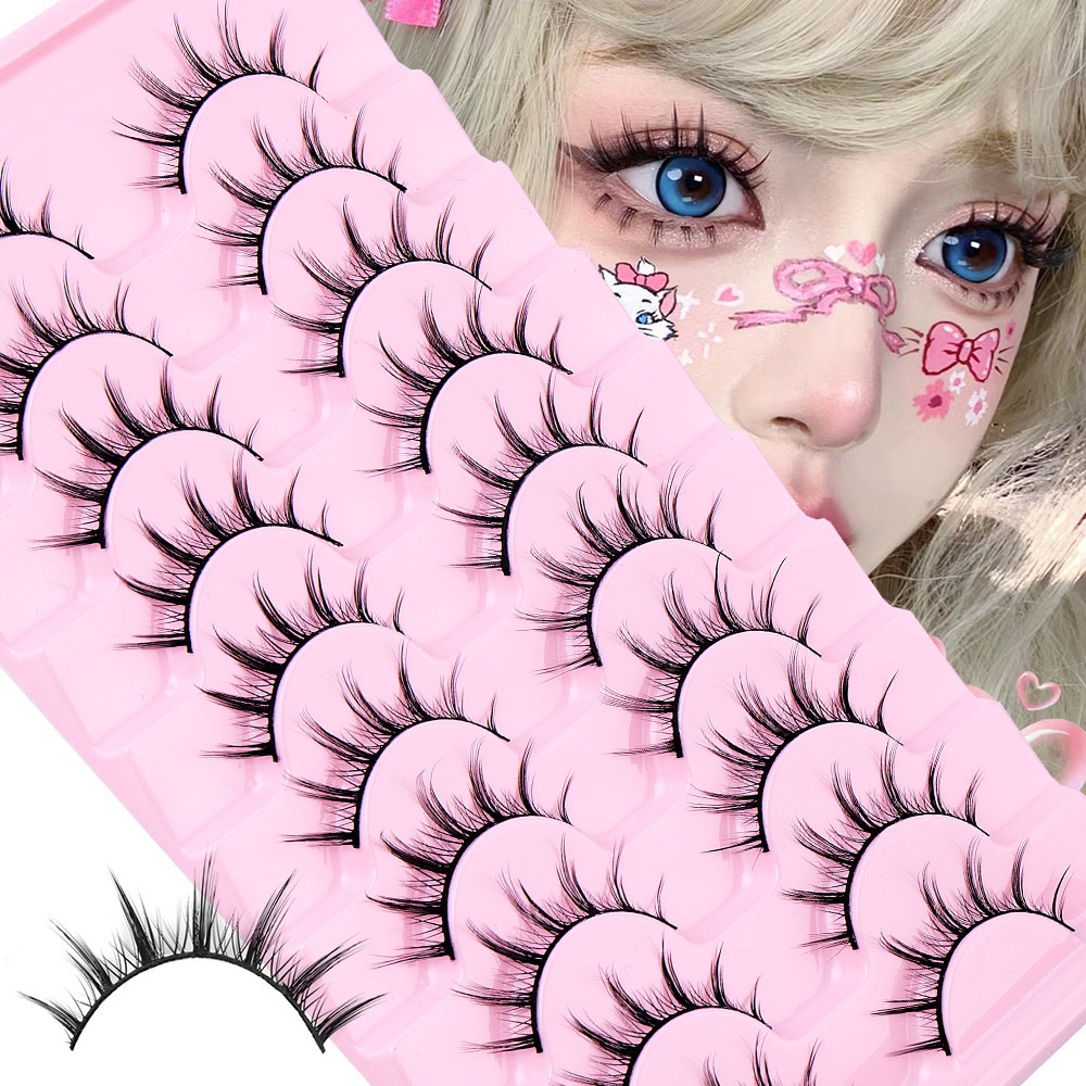 10 Pairs Manga False Eyelashes Natural Curl Little Devil Faux Mink ...