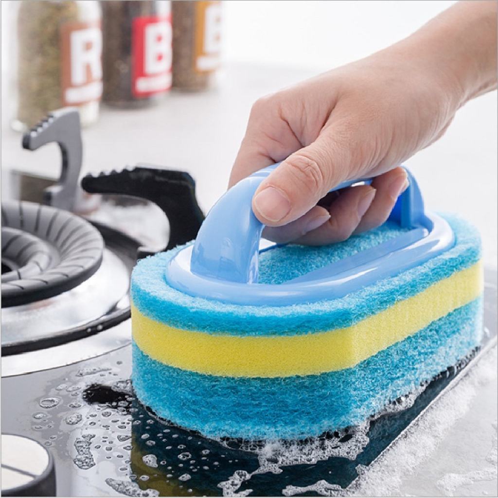 Blue Plastic Handles Sponge Brush Kitchen Bathroom Toilet Glass Wall ...