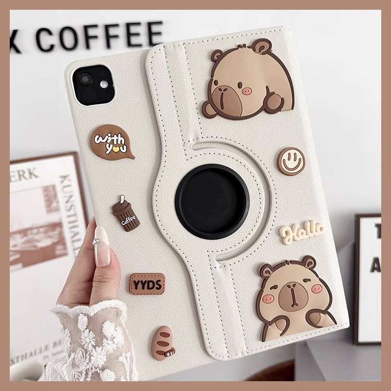 360° Rotatable Stand Flip Leather Tablet Case With 3D Cartoon Sticker ...