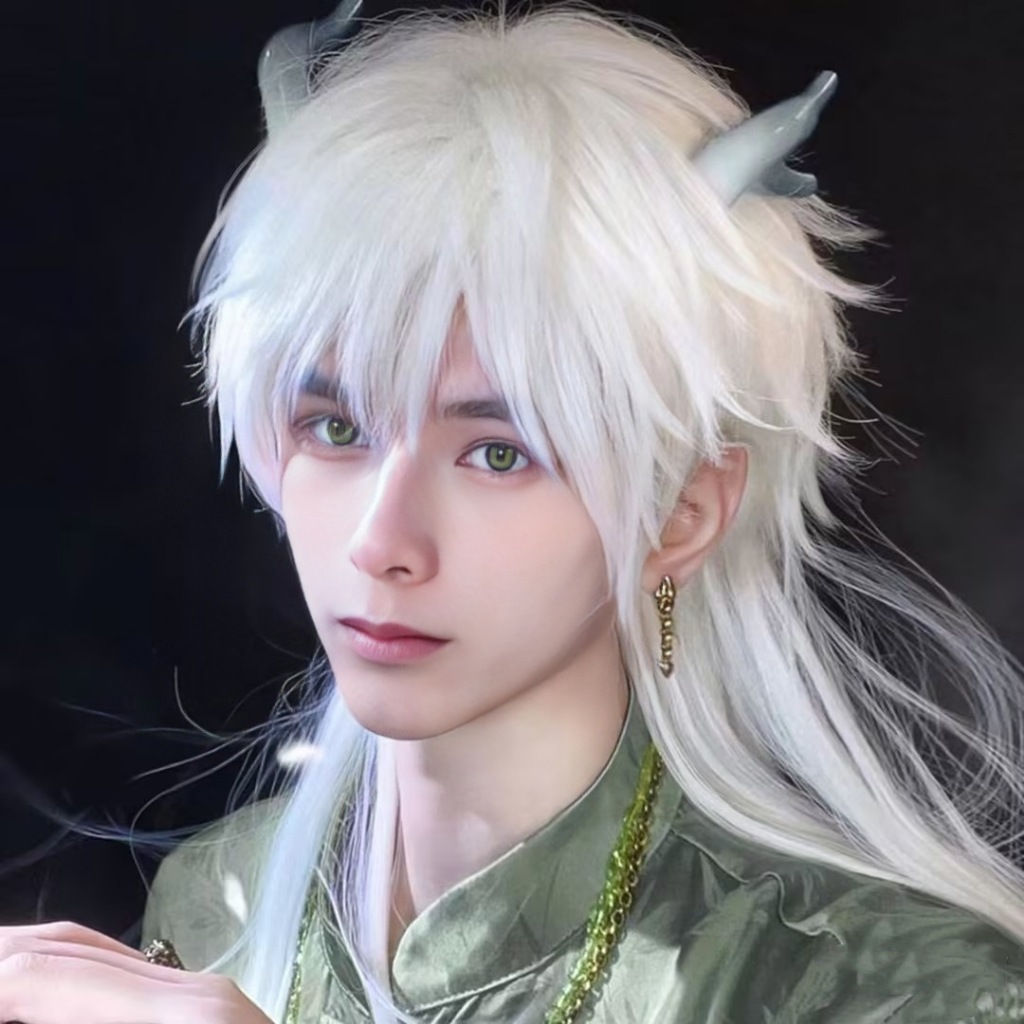 Man White Wig Japanese Samurai Head Handsome Unisex Mullet Head Fluffy ...