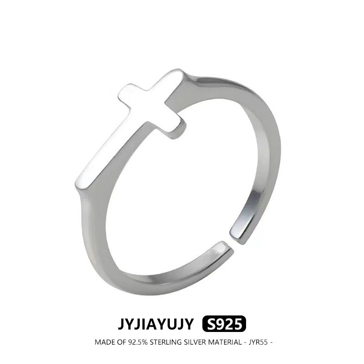 JYJIAYUJY 100% Whole Original Sterling Silver S925 Adjustable Ring 13MM Mini Cross Simple Style ...