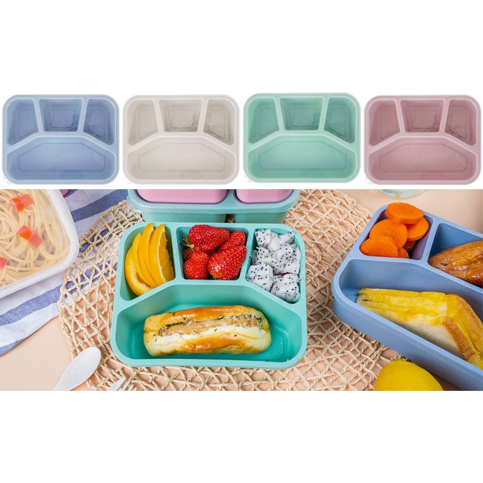 Wheat straw lunch box, square four grid student bento box, fast food ...