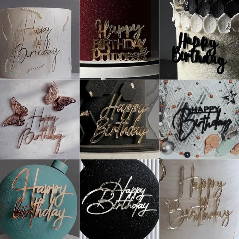 1Pcs Happy Birthday Cake Toppers Mirror Acrylic Cake Topper Side Cake ...