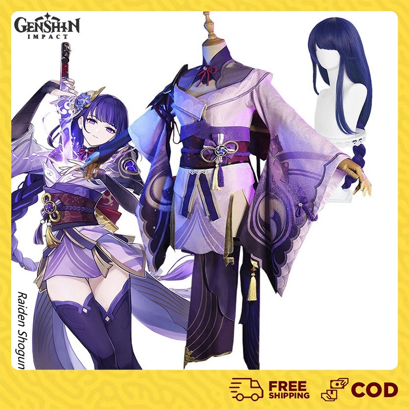 Genshin Impact Raiden Shogun Cosplay Costume Jacquard Fabric Uniform ...