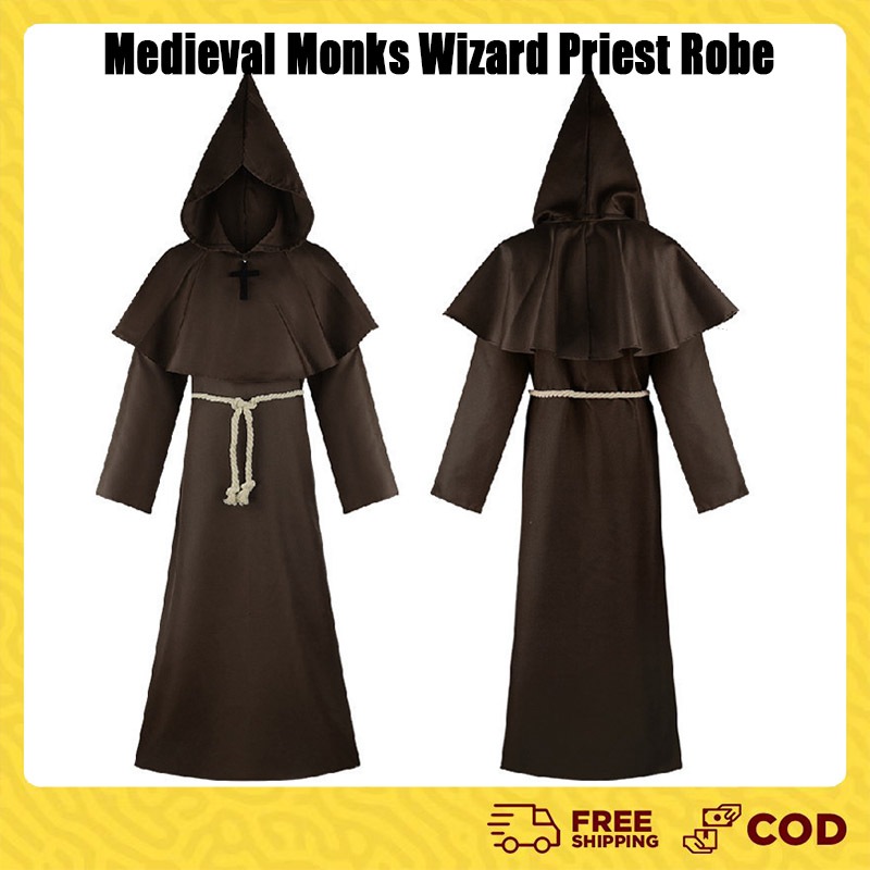 Medieval Monk Friar Robe Hooded Renaissance Priest Costume For Adult ...